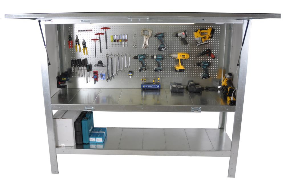 Locking workbench storage vault allows you to close the door and start ...
